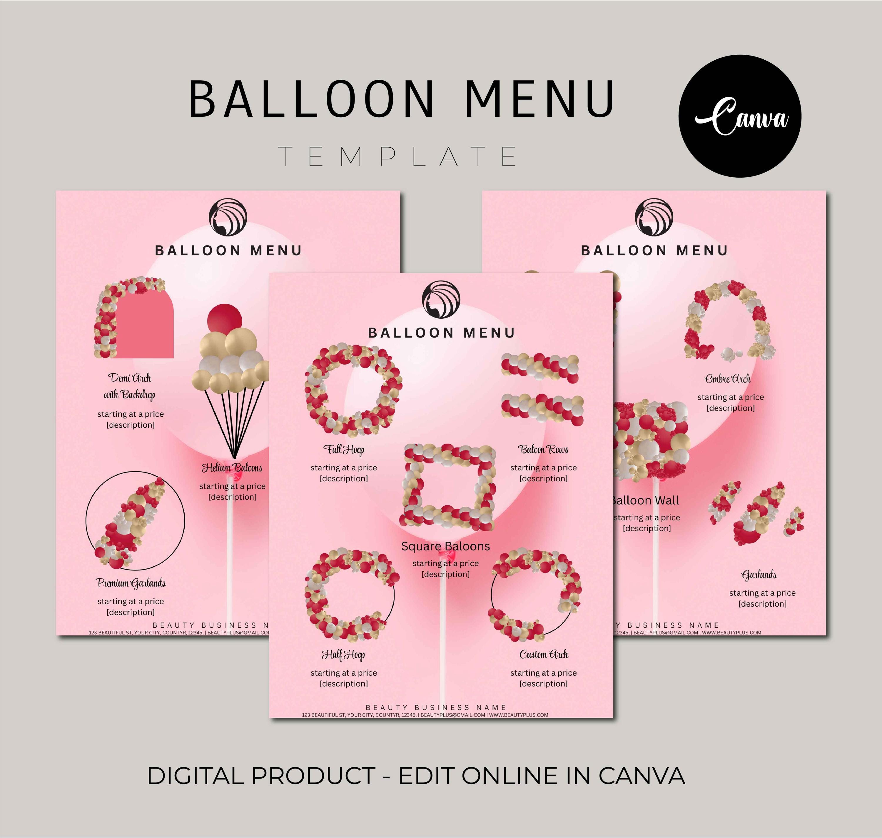 BALLOON MENU, Balloon MOCKUP Template, Balloon Artist, Editable Balloon ...