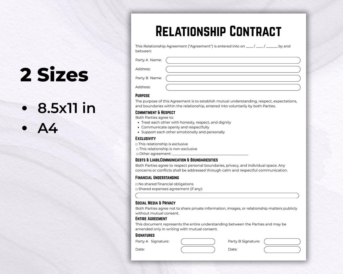 Editable Relationship Contract Template, One Page Relationship Contract ...