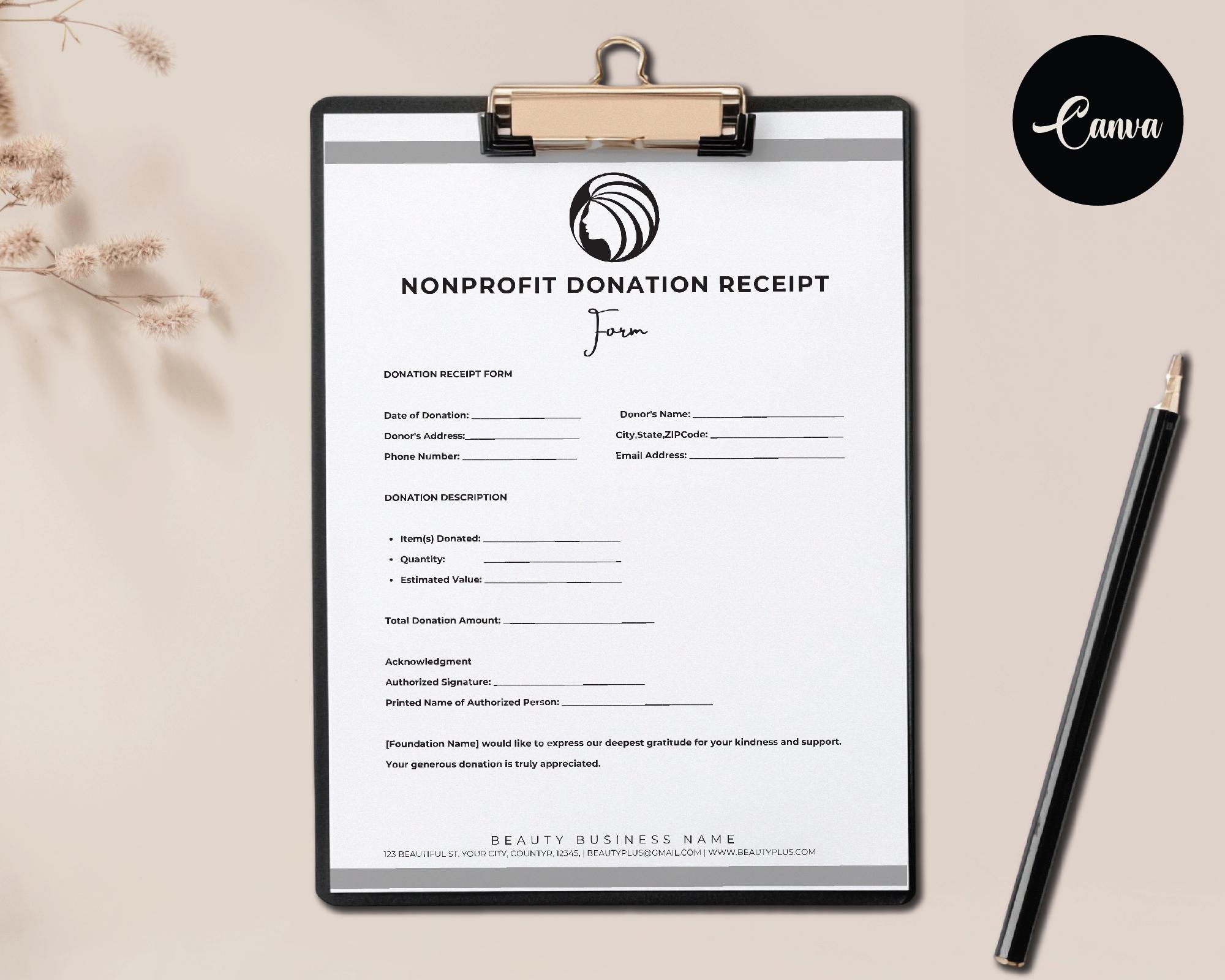 Editable Donation Receipt Template, Non Profit Donation Receipt ...