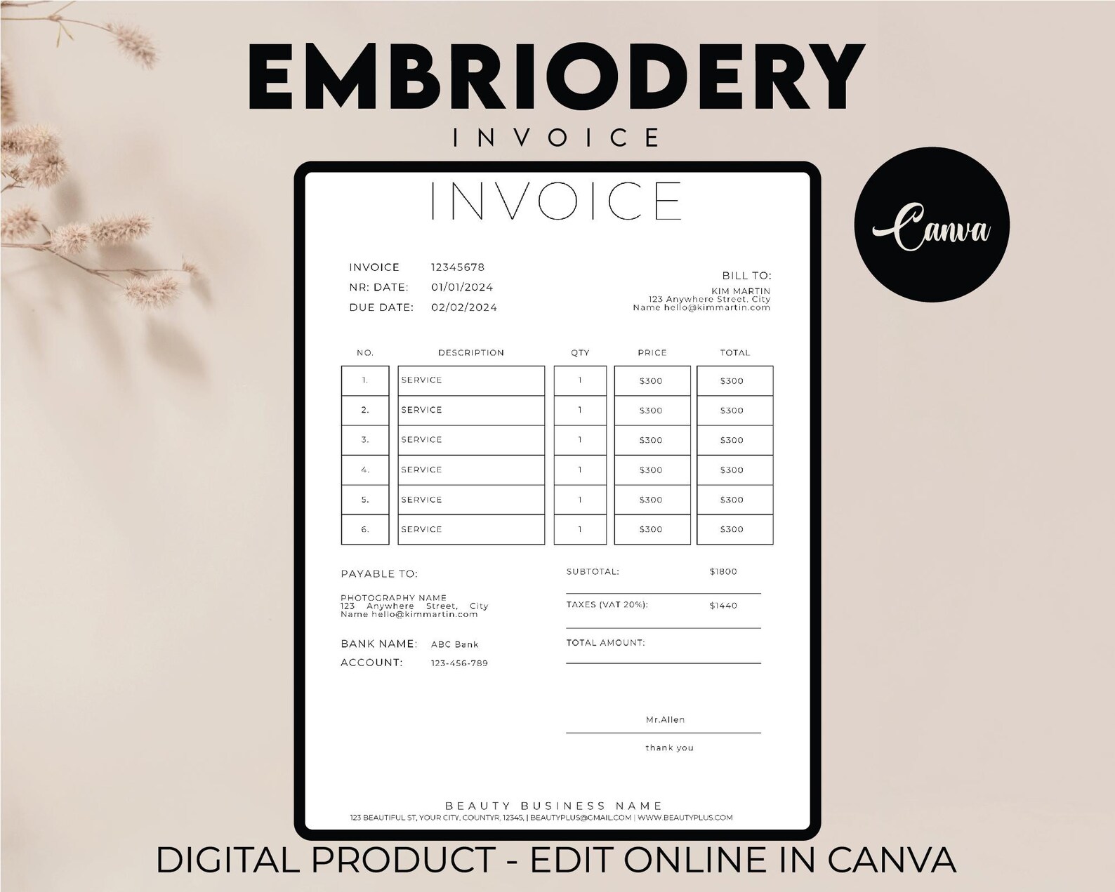 Embroidery Order Form Template, Custom Embroidery Order Form ...