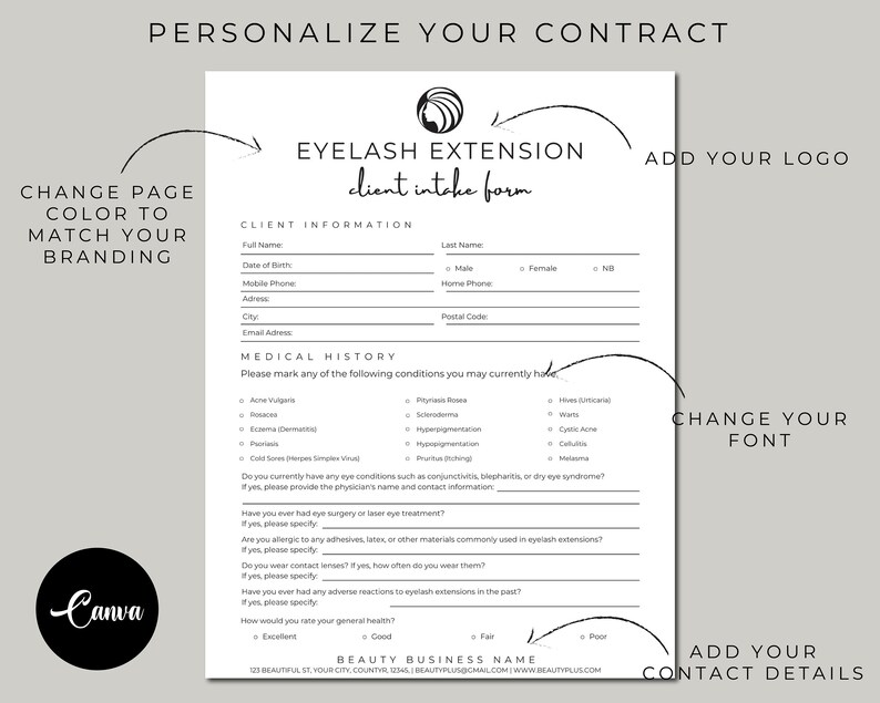Eyelash Extension Forms - Editable Lash Consent Templates, Eyelash ...