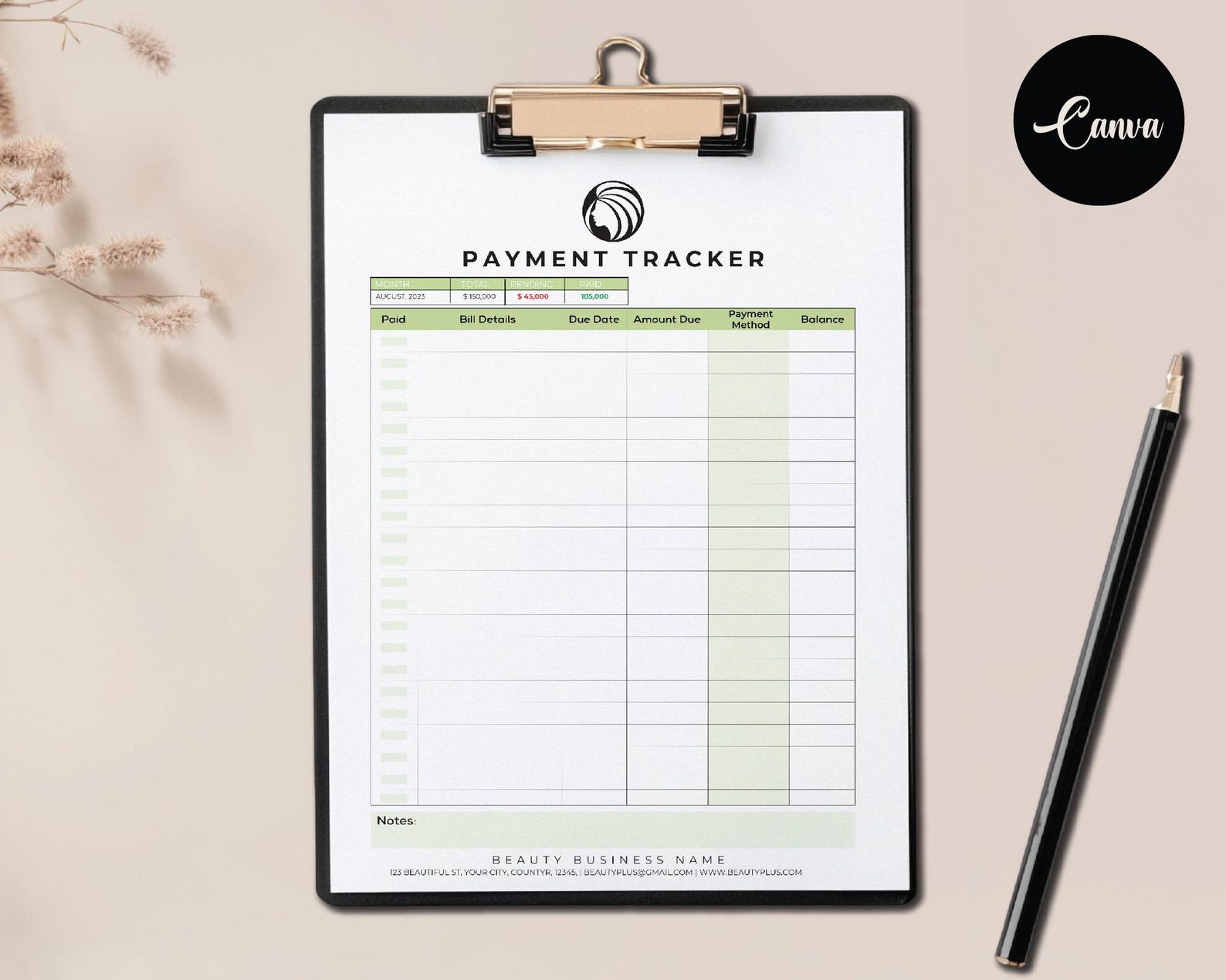 Payment Tracker Canva Template, Client Fee Payment Tracker, Printable ...