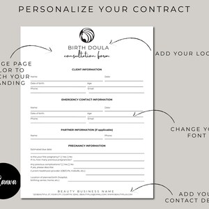 Doula Client Intake Forms Bundle, Editable Forms, Canva Template ...
