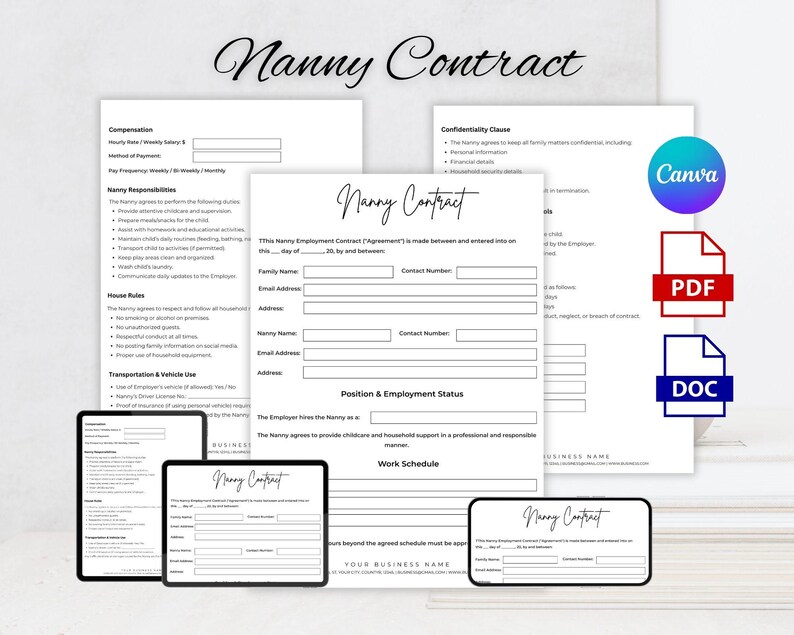 Professional Nanny Contract Template, Caregiver Contract, Nanny ...