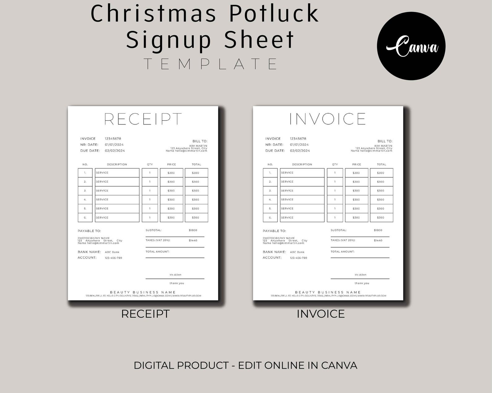 EDITABLE Christmas Potluck Sign up Sheet, Holiday Potluck Sign up Sheet ...