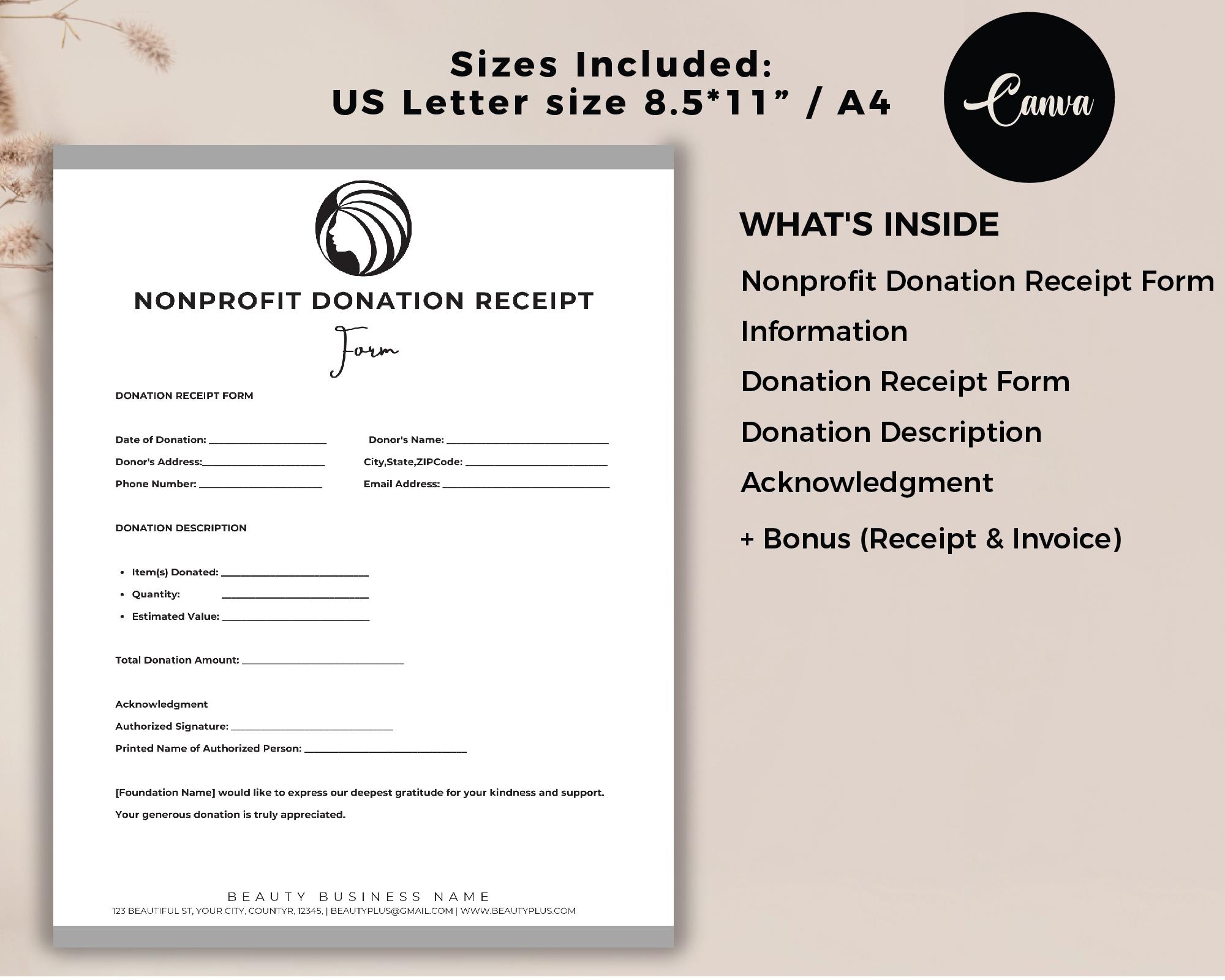 Editable Donation Receipt Template, Non Profit Donation Receipt ...