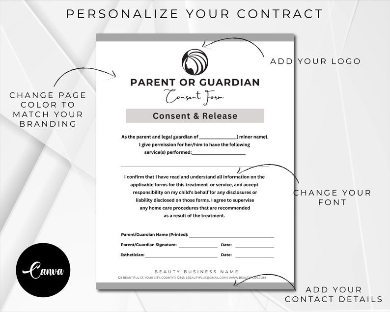 Parental Consent Form, Editable Parental Liability Release Form ...