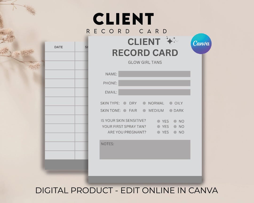 Spray Tanning Client Record Card, Spray Tan Artist, Spray Tanning ...