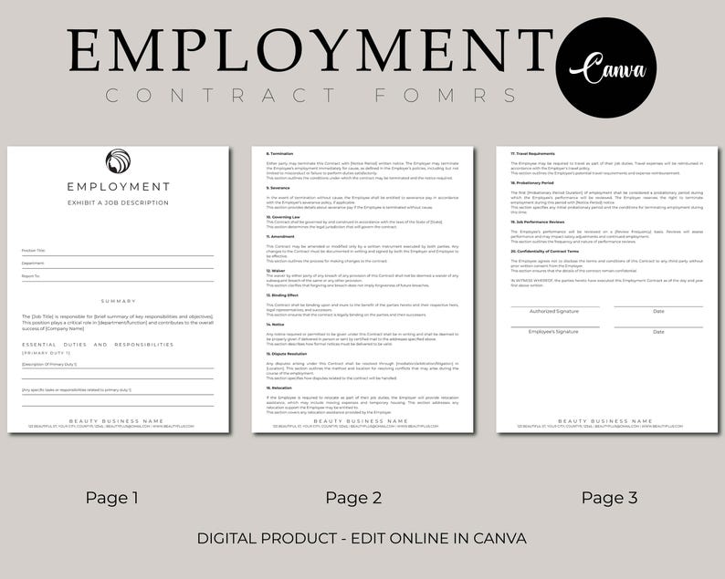 Employment Contract Agreement, Employment Service Contract Template, HR ...