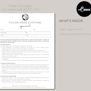 Tailor Made Clothing Agreement, Custom Garment Contract, Tailor Invoice ...