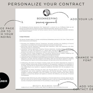 Bookkeeping Service Contract, Expense Tracking/budgeting Editable ...