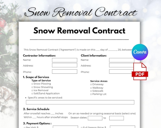 Simple Snow Removal Contract, One Page Residential Snow Plowing ...