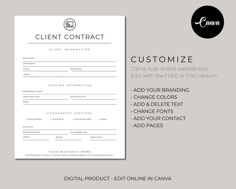 Videography Contract Template, Photography Forms, Contract Template ...