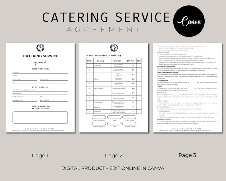 Editable Catering Contract Template, Catering Business Contract PDF ...
