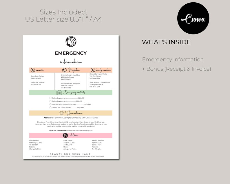 Emergency Information Sheet, Babysitting Printable Babysitter Notes ...