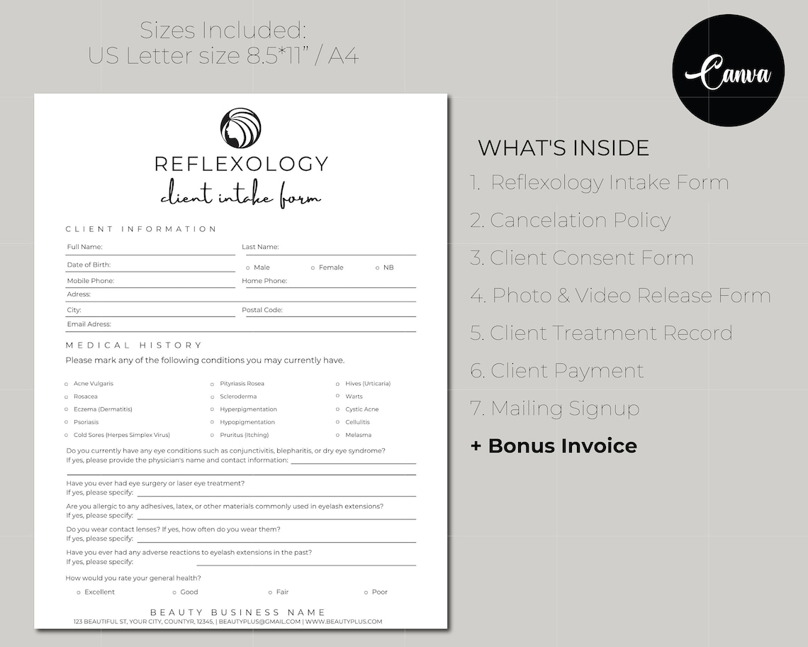 Editable Reflexology Intake Form, Massage Consultation Form, Foot ...