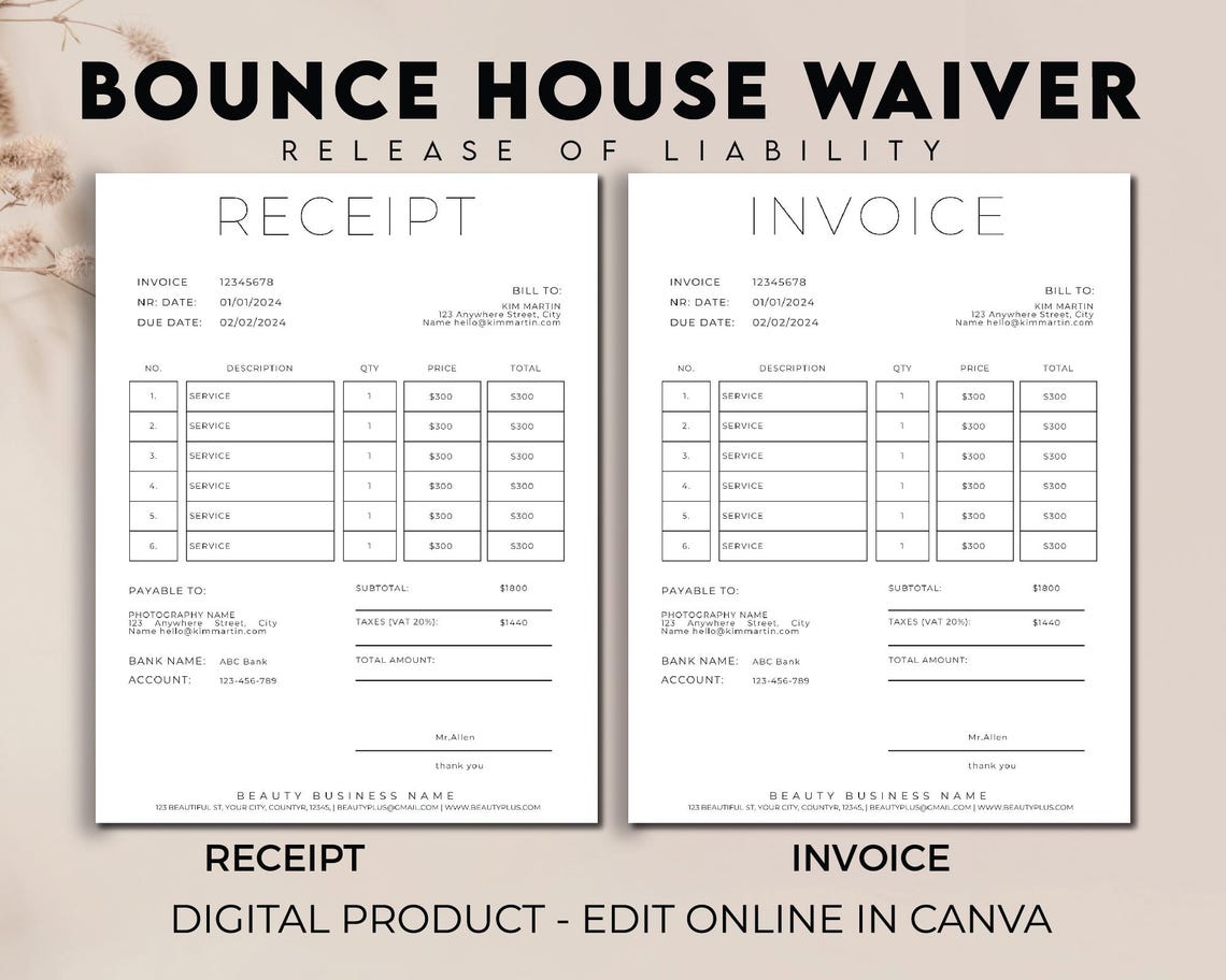 Bounce House Waiver Forms, Bounce House Rental Contract, Release of ...