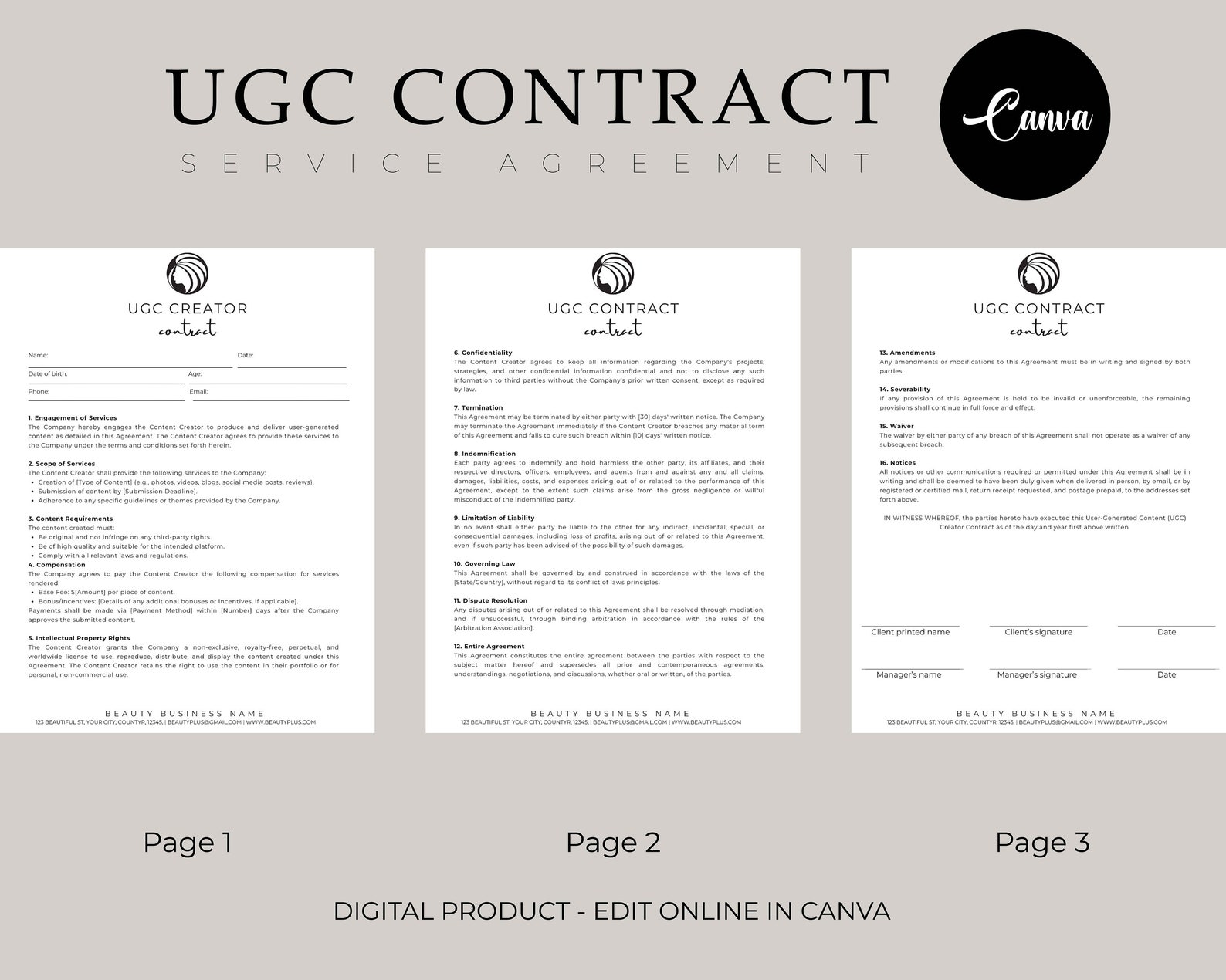Professional UGC Creator Contract Template, Creator Agreement Template ...