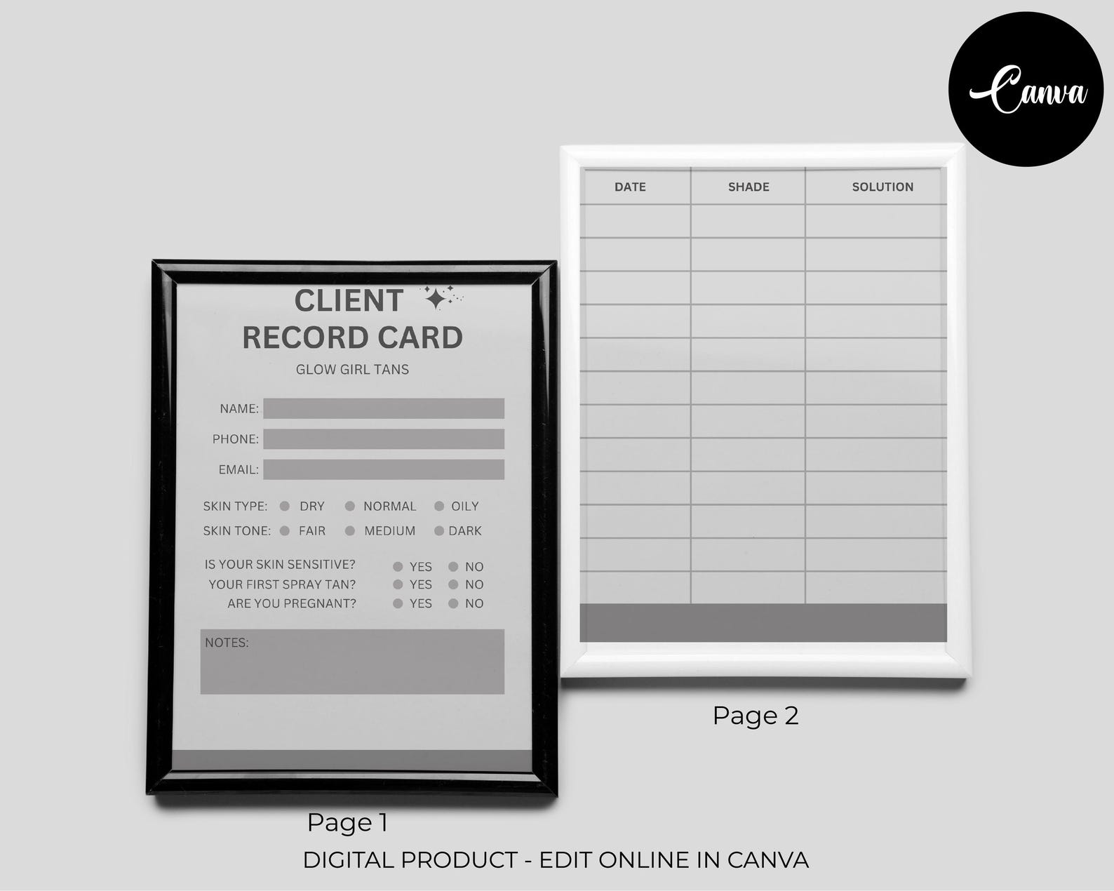 Spray Tanning Client Record Card, Spray Tanning Business Form, Tanning ...