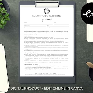 Tailor Made Clothing Agreement, Custom Garment Contract, Tailor Invoice ...