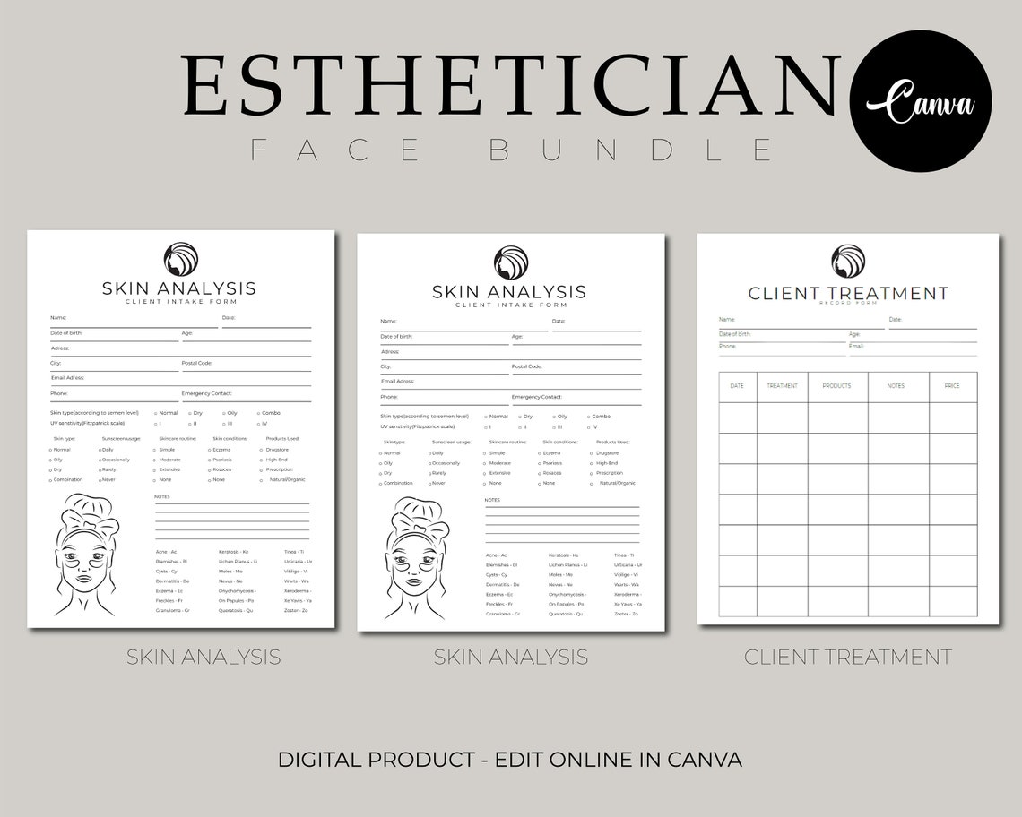 Facial Treatment Forms, Editable Esthetician Templates, Printable ...