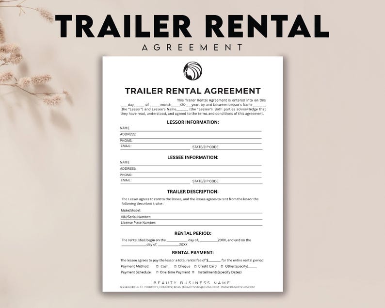 Editable Trailer Rental Agreement, Trailer Lease Contract, Dump Trailer ...