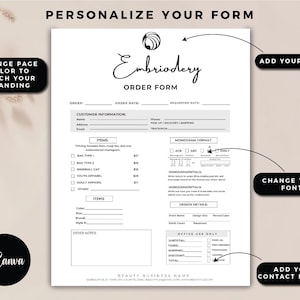 Embroidery Order Form Template, Custom Embroidery Order Form ...