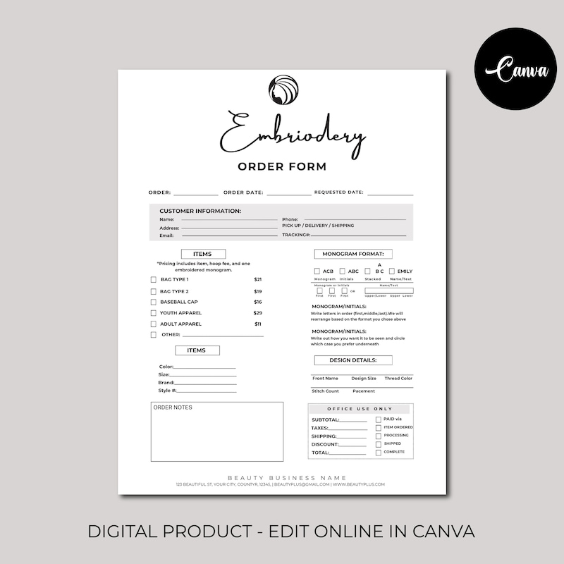 Embroidery Order Form - Etsy
