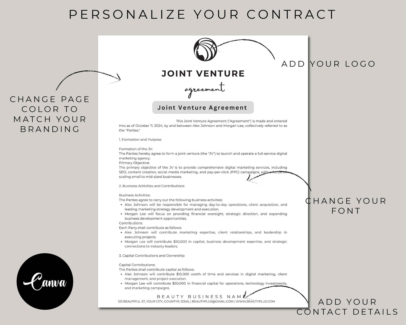Joint Venture Agreement Template, Jointly Business Contract ...