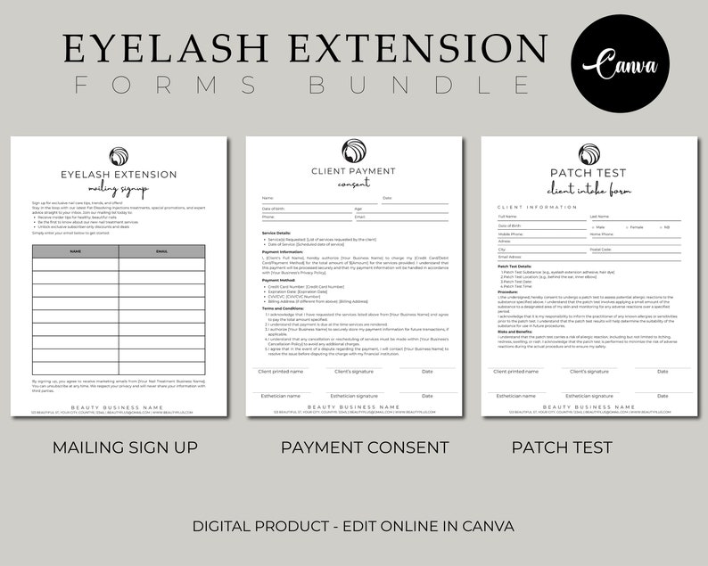 Eyelash Extension Forms - Editable Lash Consent Templates, Eyelash ...