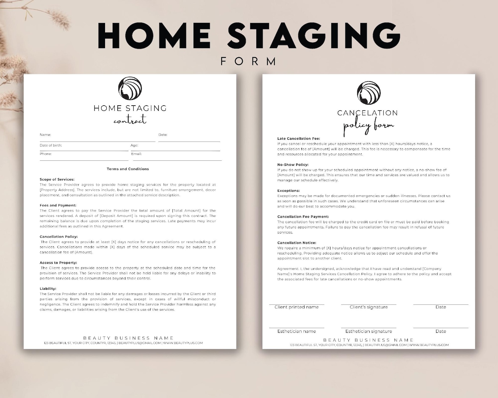 Home Staging Contract, Home Stagers Client Intake Form, Property ...