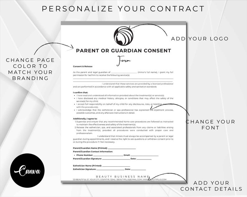 Parental Consent Form for Estheticians and Med Spas, Facials, Lashes ...