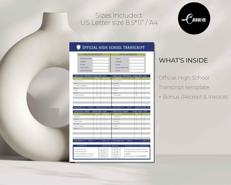 Editable High School Transcript, Homeschool Transcript, Editable Home ...