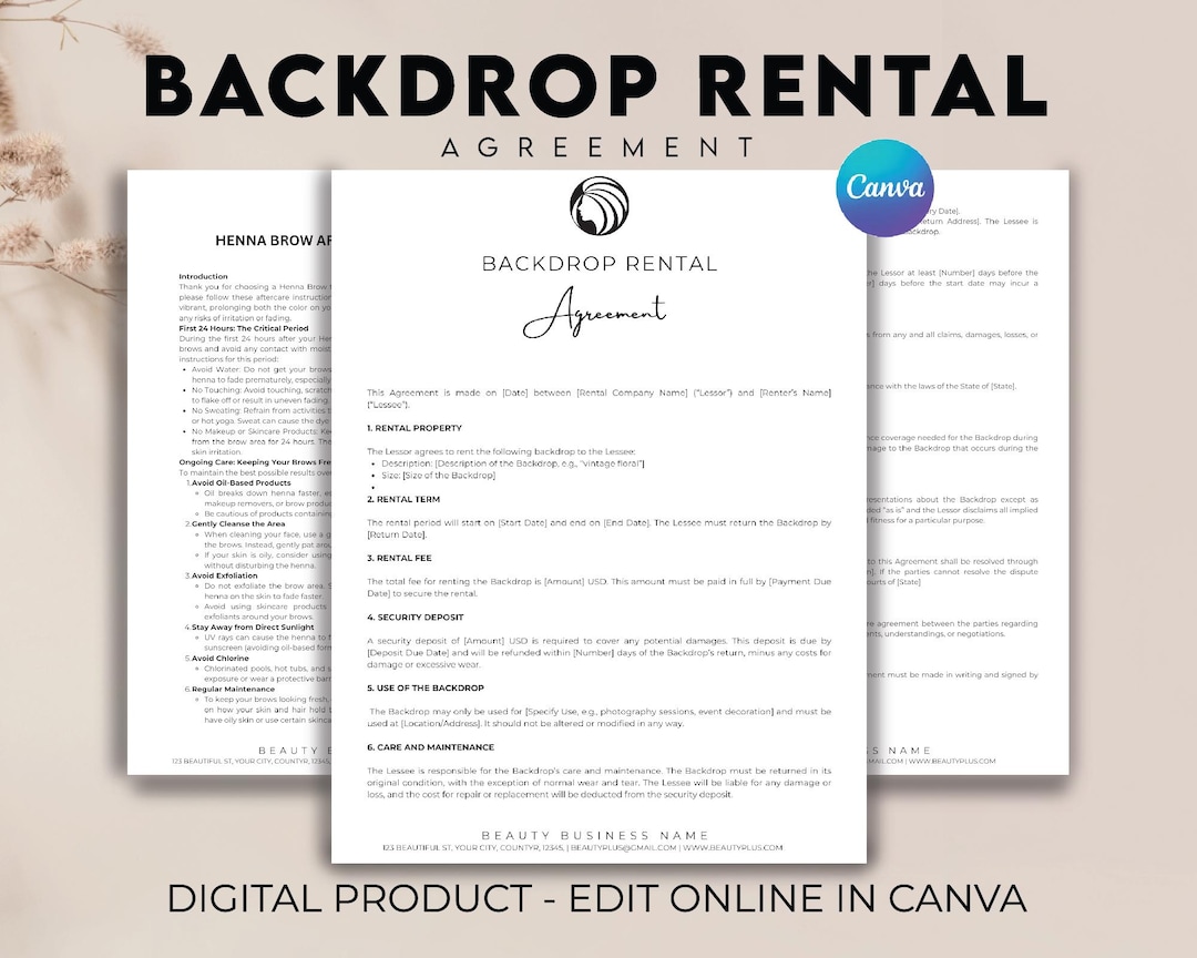 Professional Backdrop Rental Agreement, Backdrop Rental Arrangement ...