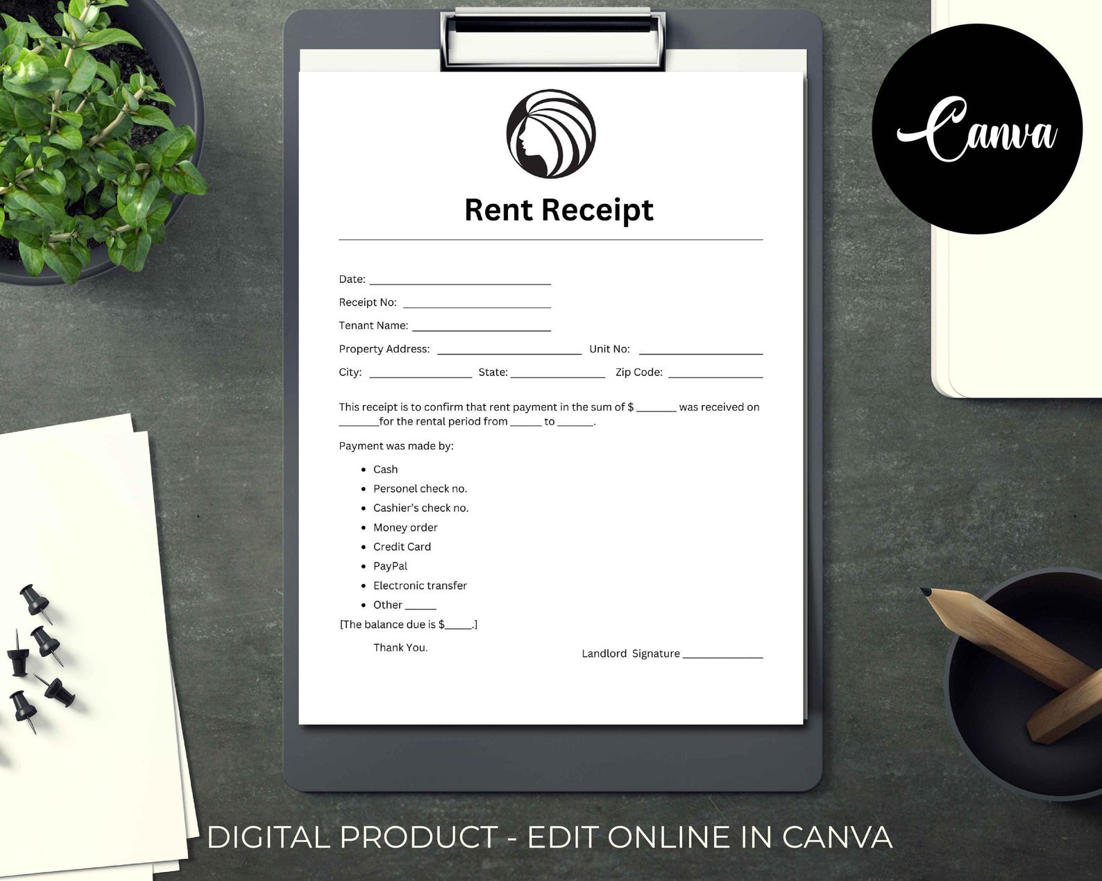 Editable Printable Rent Receipt Form, Landlord Rent Receipt Template ...