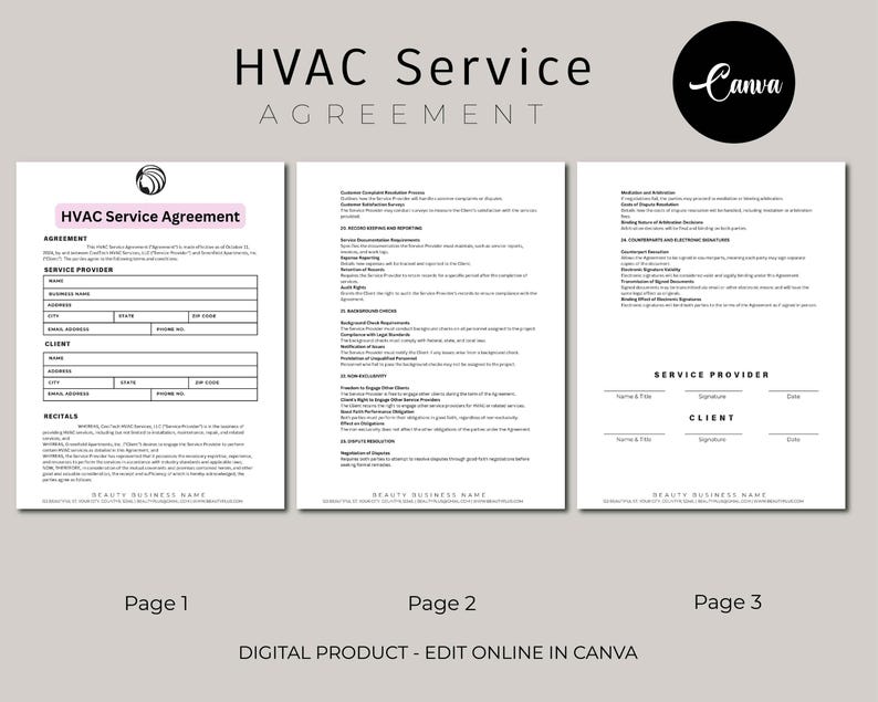 Editable HVAC Service Agreement, Hvac Templates, Hvac Contracts, Hvac ...