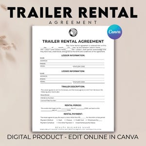 Editable Trailer Rental Agreement, Trailer Lease Contract, Dump Trailer ...