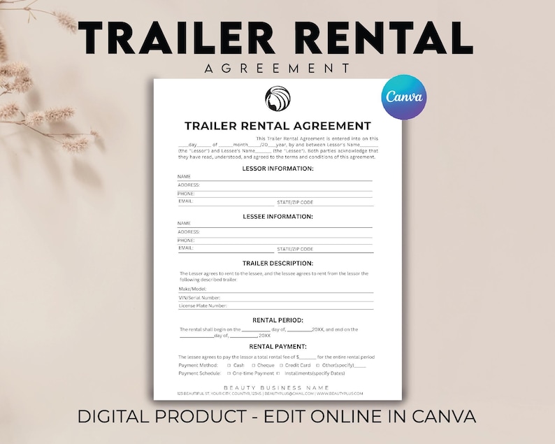 Editable Trailer Rental Agreement, Trailer Lease Contract, Dump Trailer ...