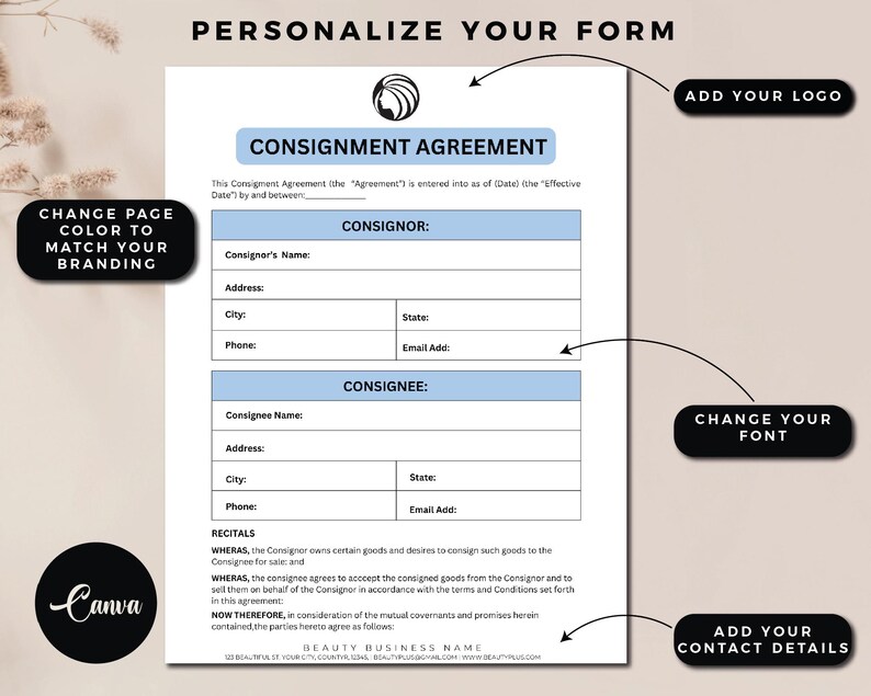 Editable Consignment Agreement, Consignment Store Forms, Product Consignment Agreement, Reseller ...