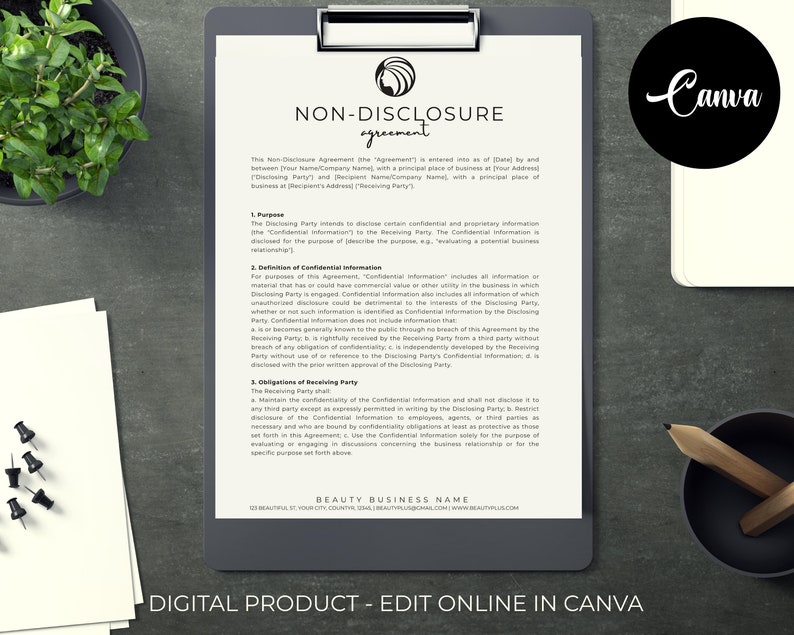 Non-disclosure Agreement Template Editable, Confidential Disclosure ...