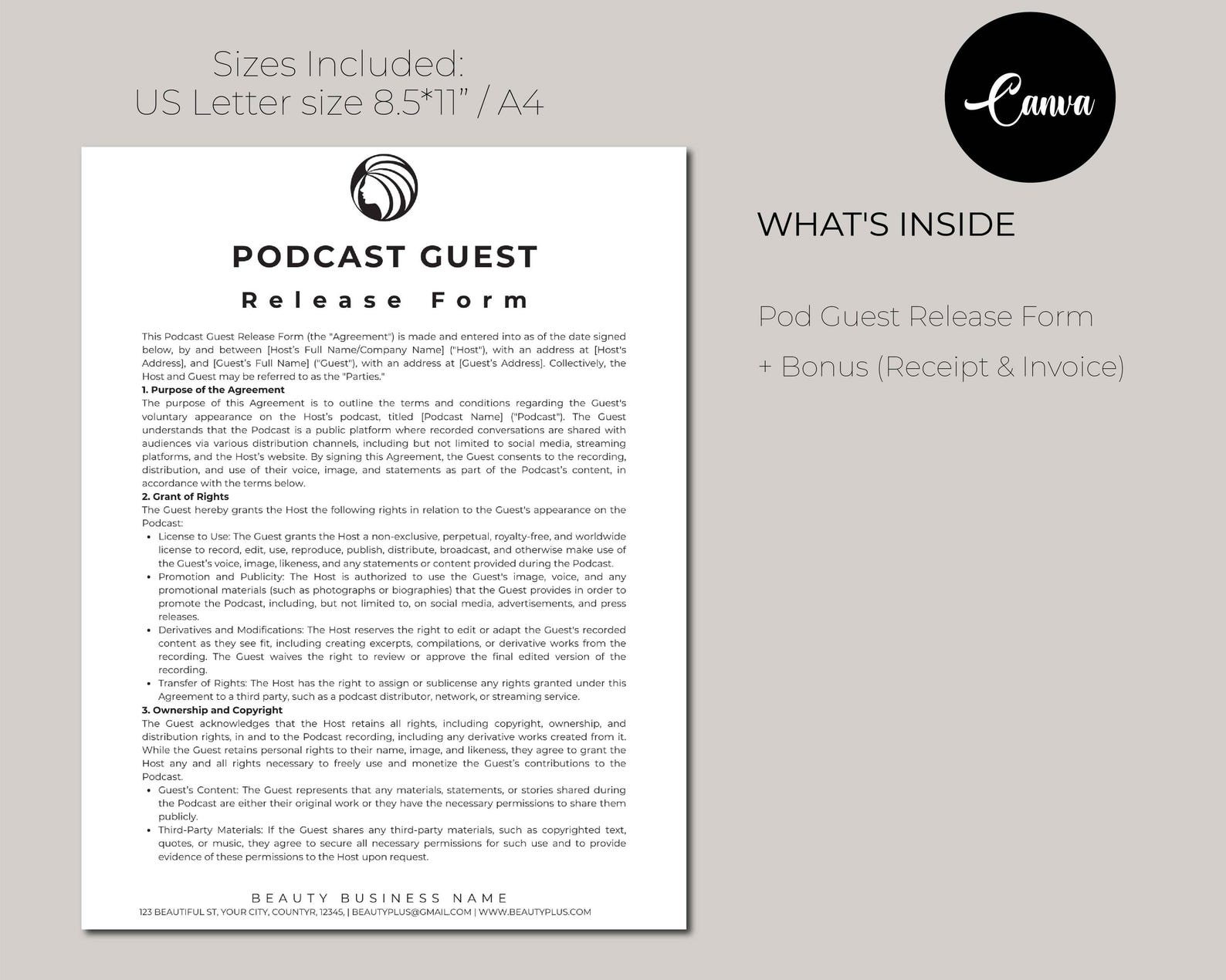 Podcast Guest Release Form, Podcast Agreement, Podcast Branding ...
