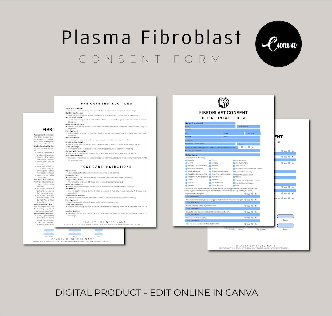 Fibroblast Consent Form, Plasma Fibroblast Consent Form, Esthetician ...