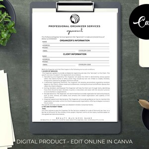 Editable Professional Organizer Contract Template, Organizing Service ...