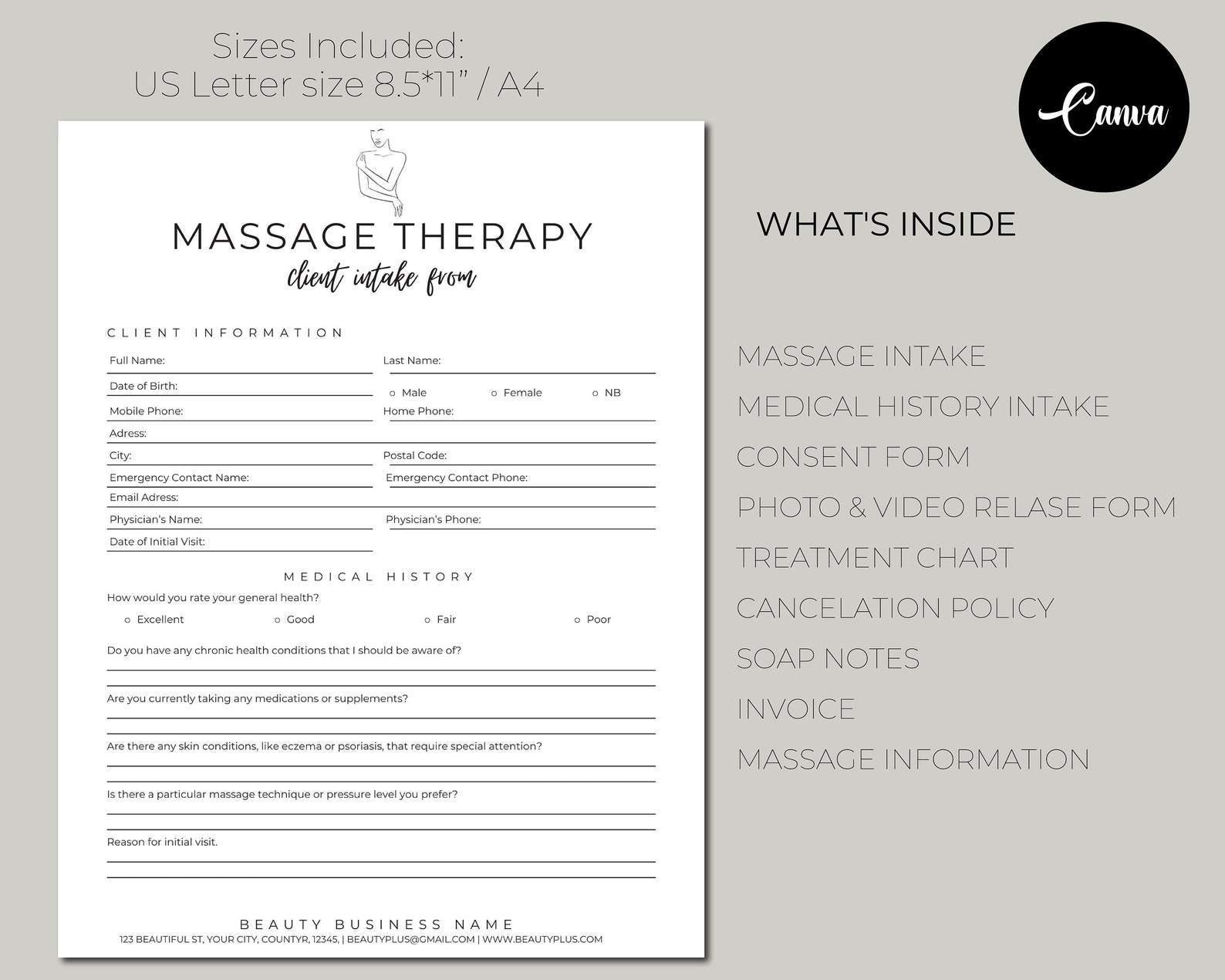 Massage Therapist Forms Business Bundle, Massage Soap Notes, Editable ...