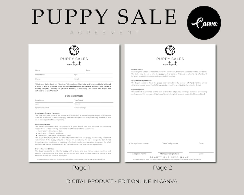 Puppy Sale Contract Agreement, Puppy Adoption Agreement Template ...