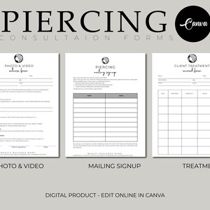 Body Piercing Consent Form, Body Modification, DIY Editable Canva ...