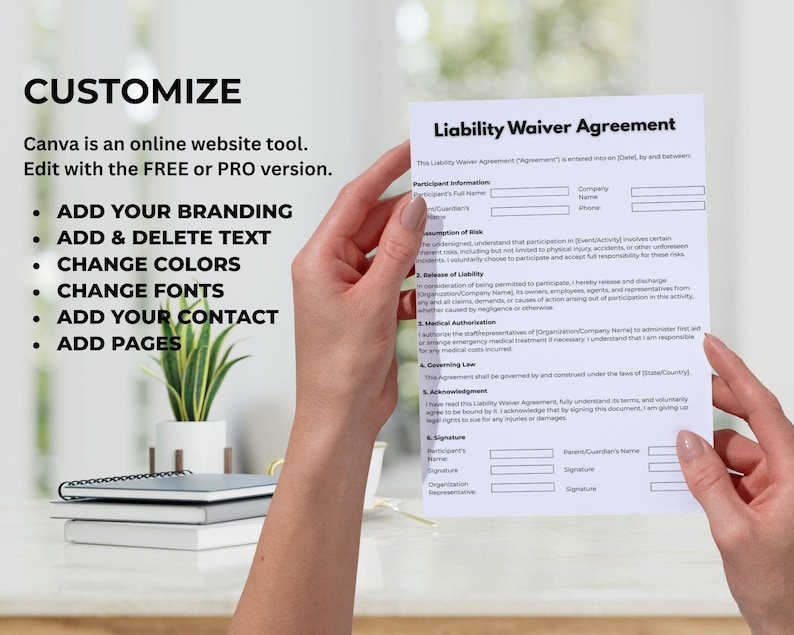 Simple Liability Waiver Agreement, One Page Release of Liability Form ...