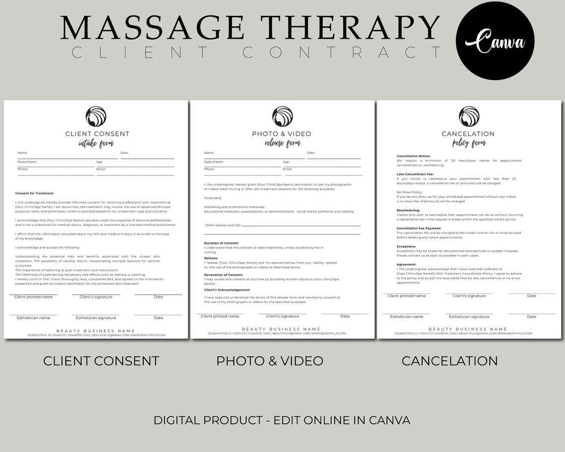 Massage Therapist Forms Business Bundle, Massage Soap Notes, Editable ...