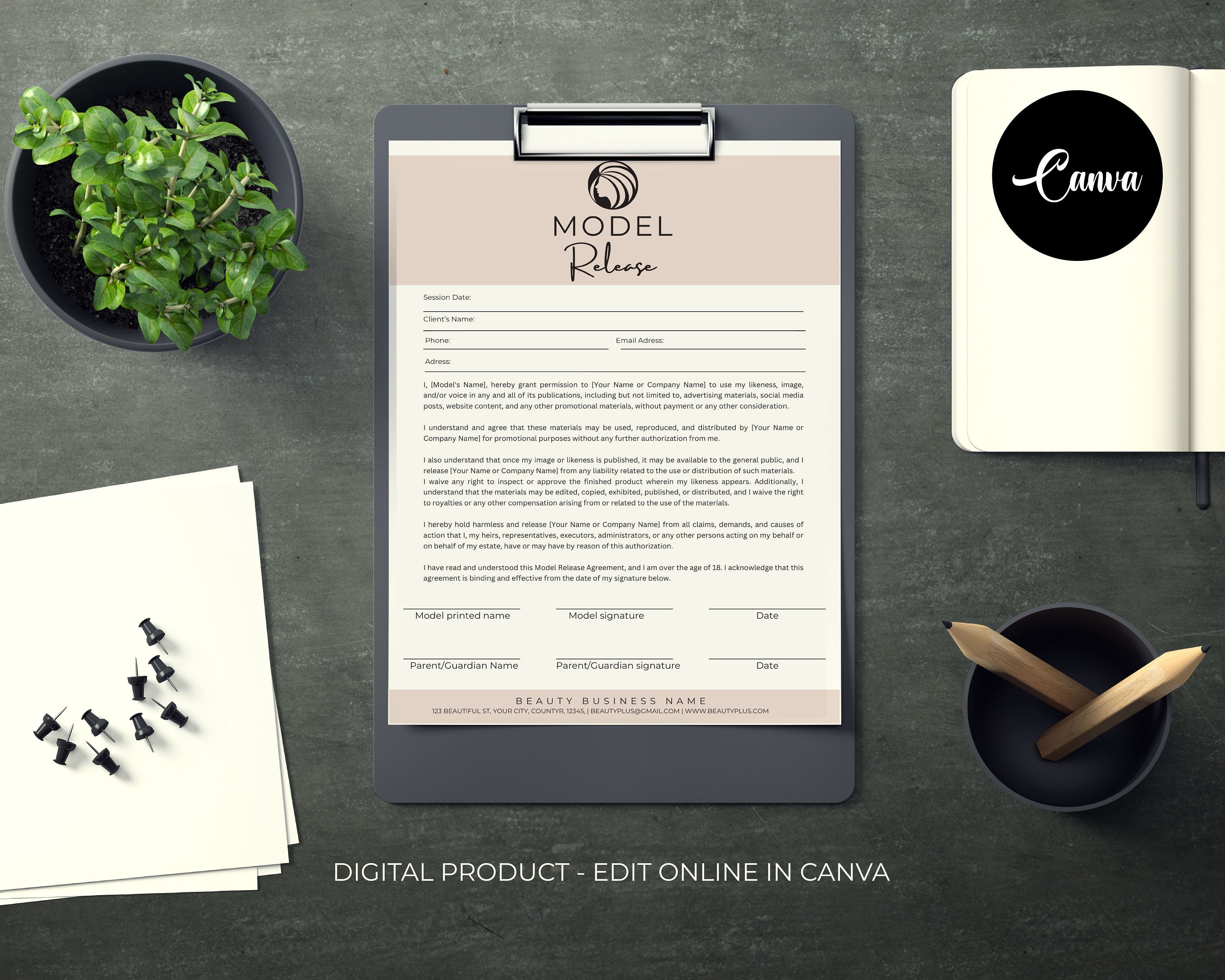 Model Release Form Template, Minor Model Release Form, Canva Template ...