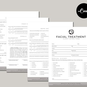 Facial Treatment Forms, Editable Esthetician Templates, Printable ...